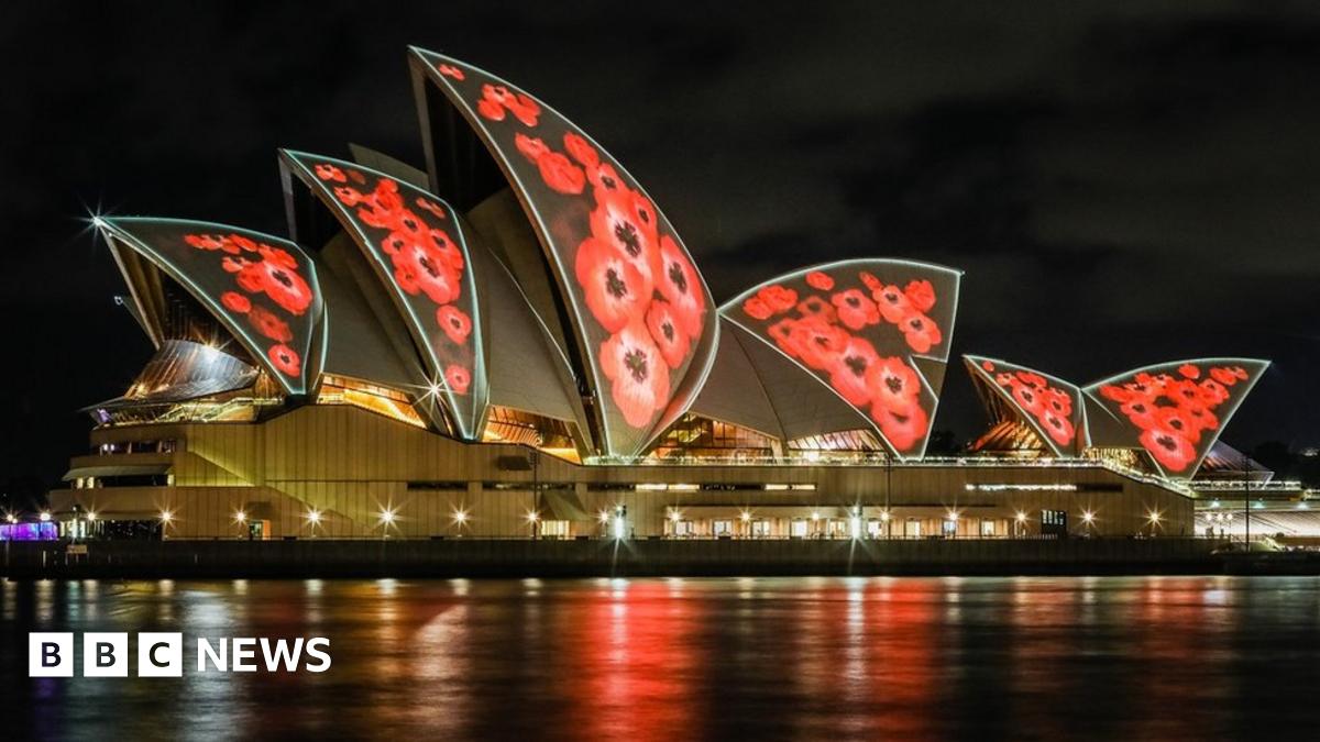 Armistice Day 2016: Sydney Opera House lit up with red poppies - BBC News
