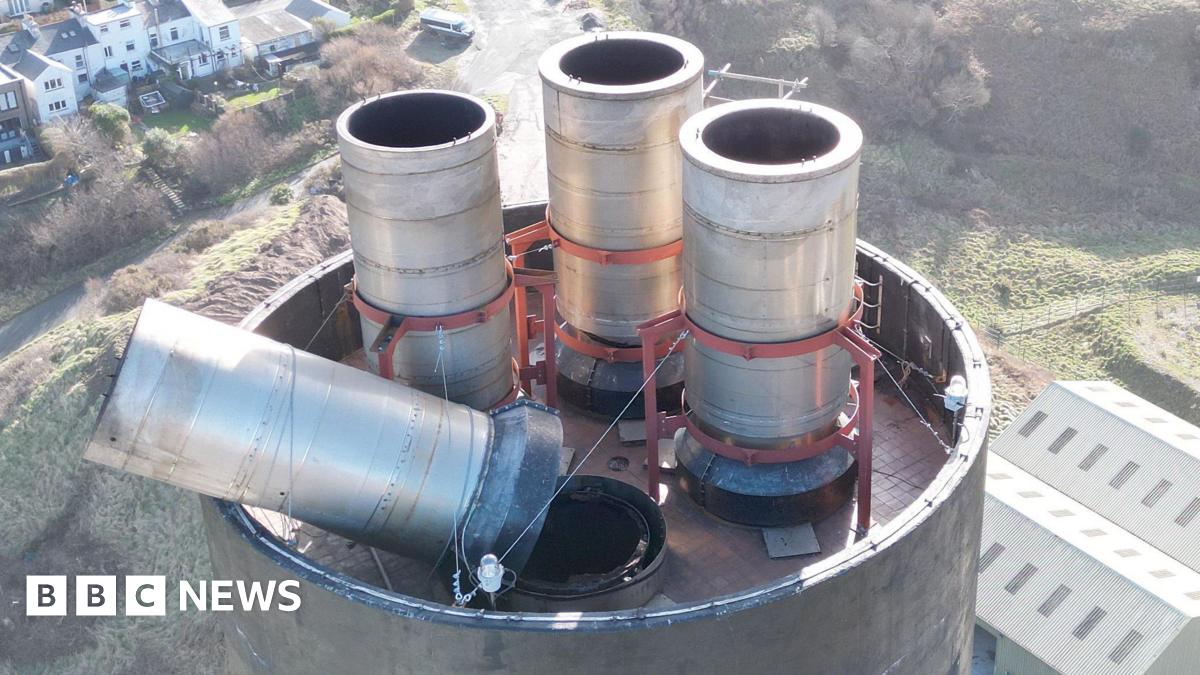 Storm-damaged Peel Power Station stack repairs to begin - BBC News