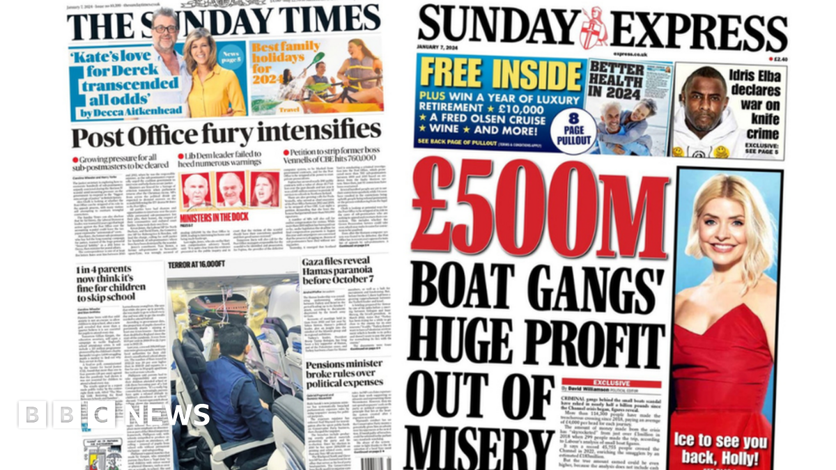 Newspaper headlines: 'Post Office fury intensifies' and '£500m boat ...
