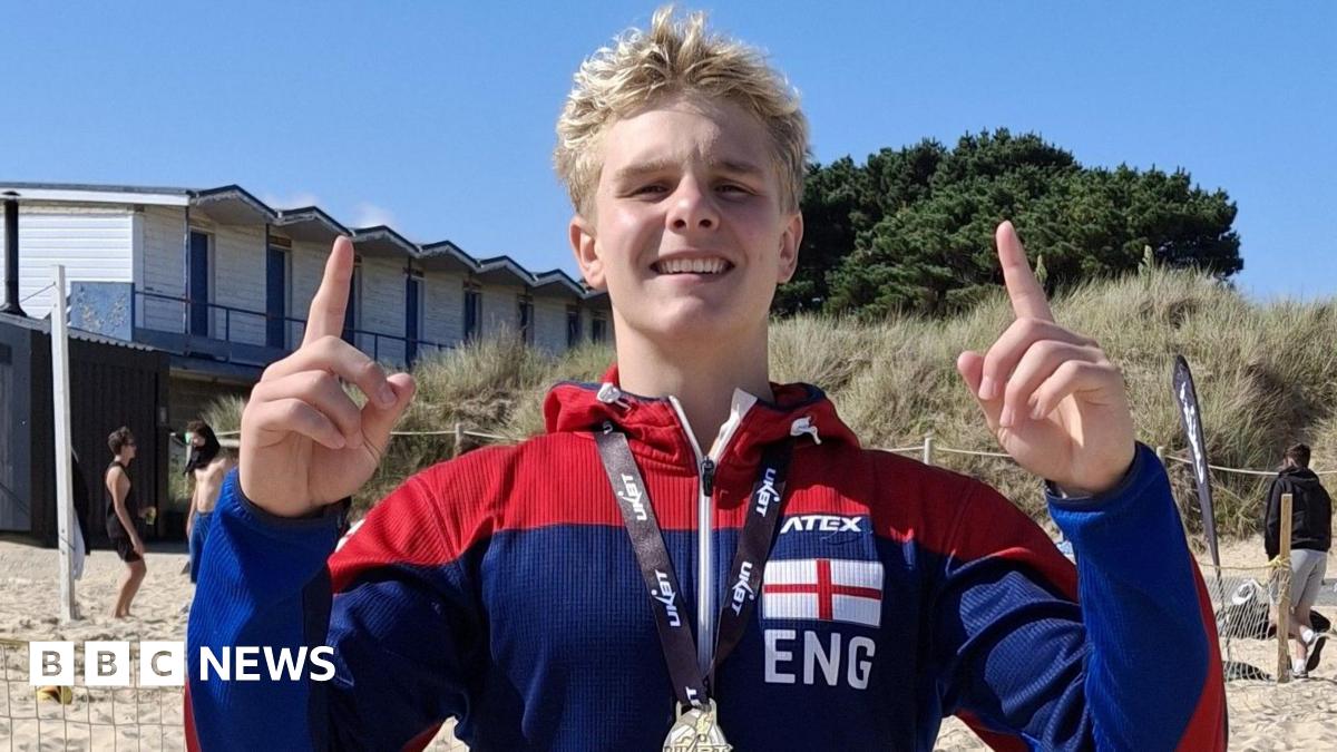 Beach volleyball teen celebrates gold medal hat trick - BBC News
