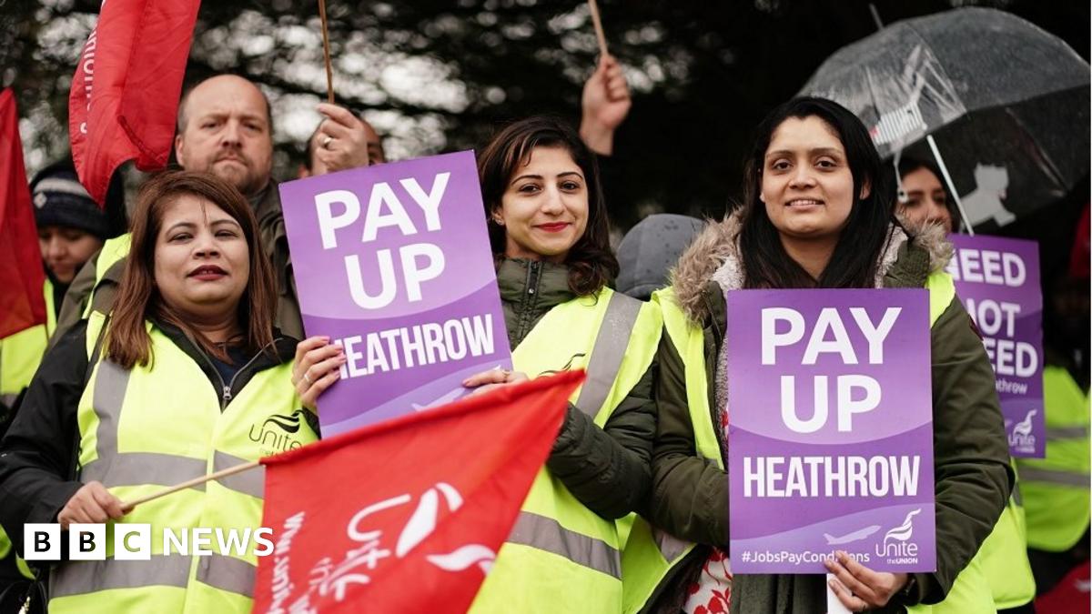 Heathrow security guards begin 10-day strike during Easter break - BBC News