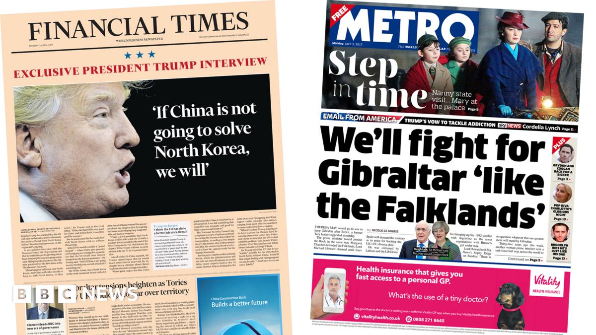 Newspaper headlines: Trump to 'take on' North Korea and the fight for ...