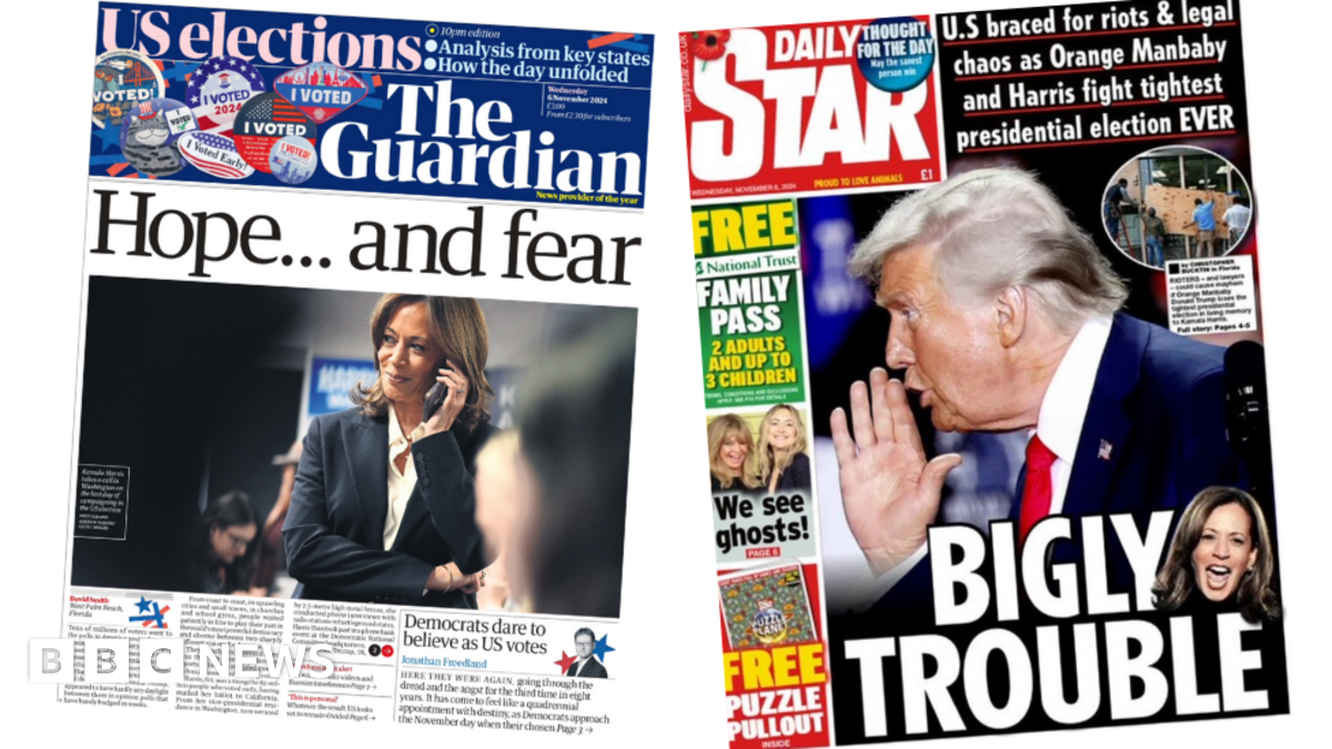 Newspaper headlines: 'Hope and fear' and 'Bigly trouble' - BBC News