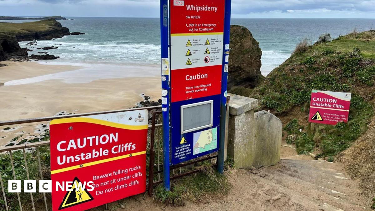 Whipsiderry beach near Newquay to have gate after cliff falls - BBC News