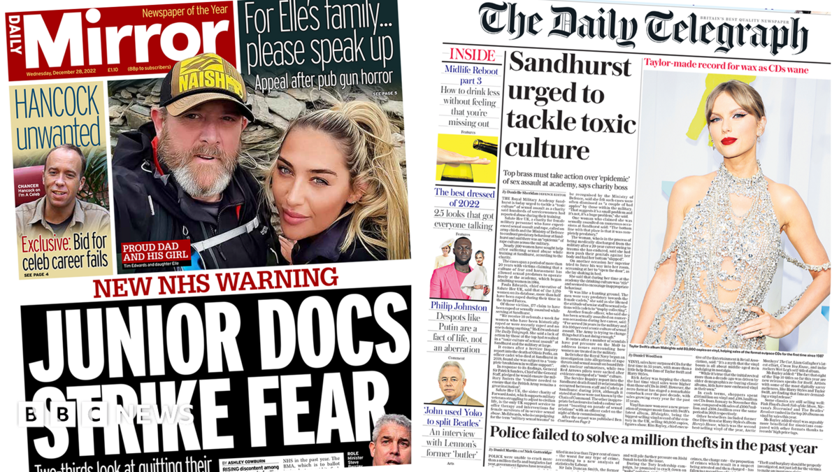 Newspaper headlines: 'Strikes to escalate' and 'toxic' Sandhurst ...