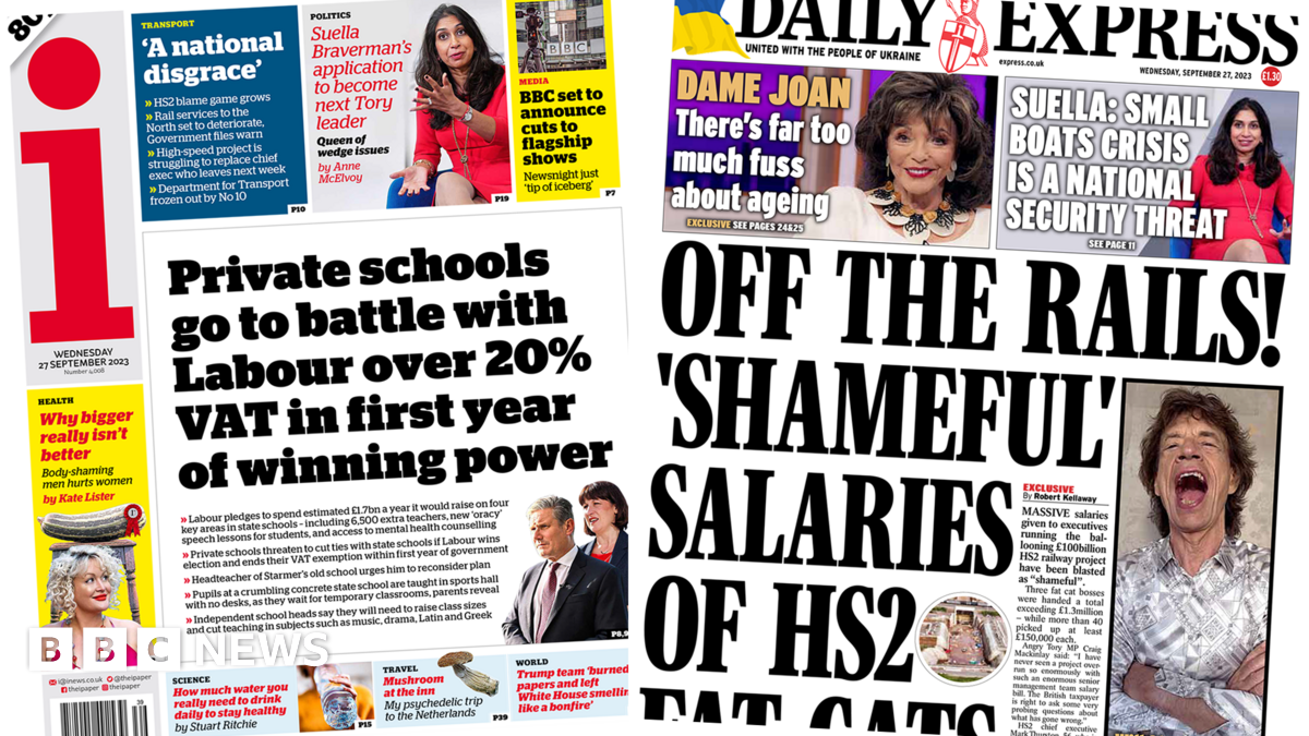 Newspaper headlines: Private schools 'go to battle' and HS2 salaries ...