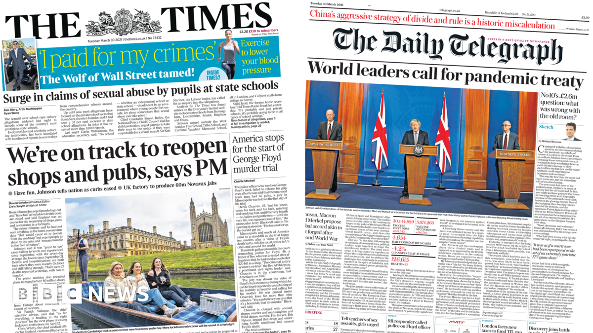 Newspaper headlines: England 'on track' to reopen and pandemic treaty ...