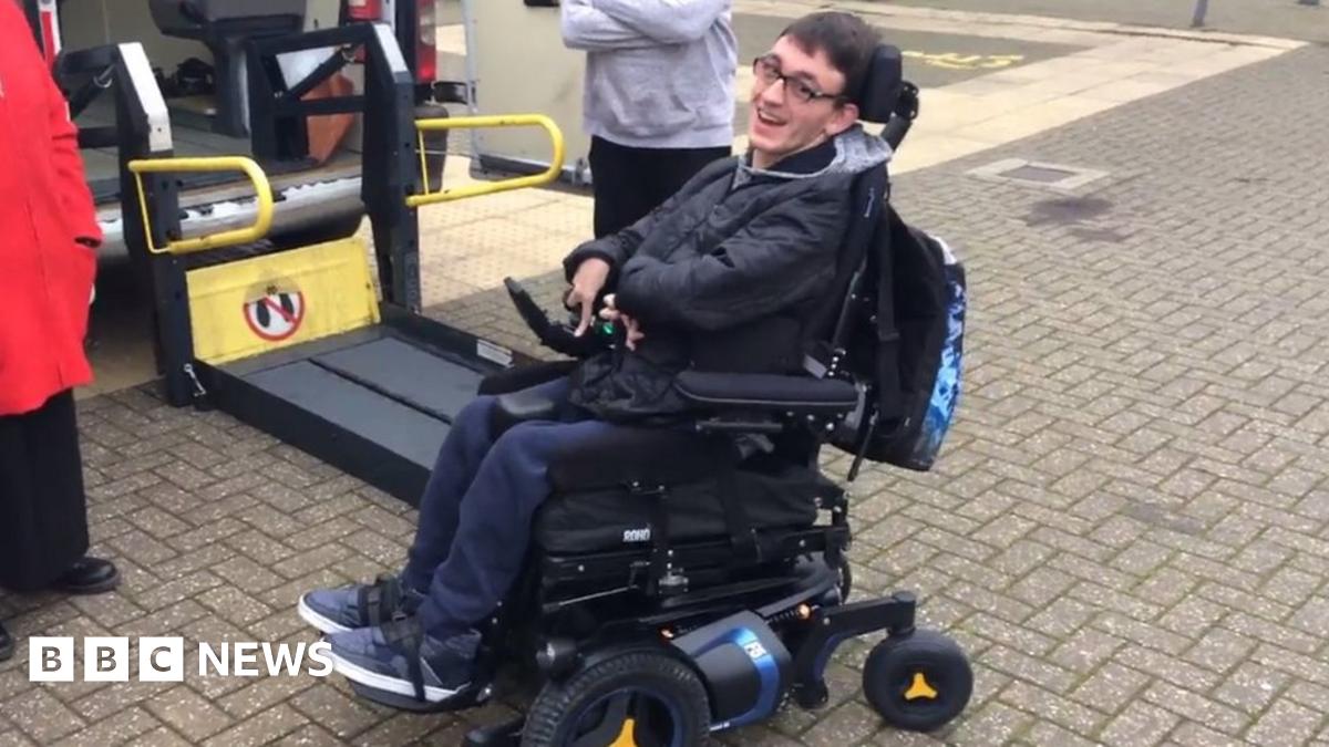 Thomas Grice gets new wheelchair after charity loo lock-in - BBC News