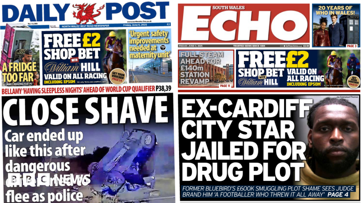 Wales' papers: Ex-Cardiff star jailed and driver's close shave - BBC News