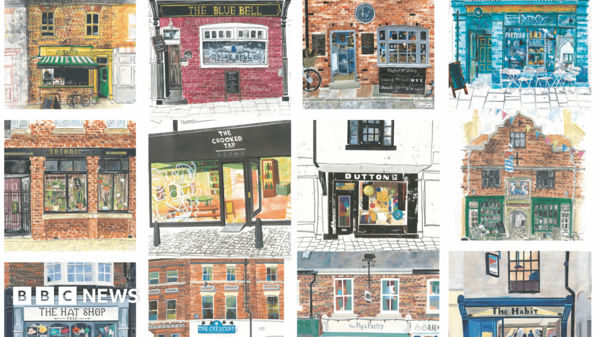 York: Local artist records history with store-front sketches - BBC News