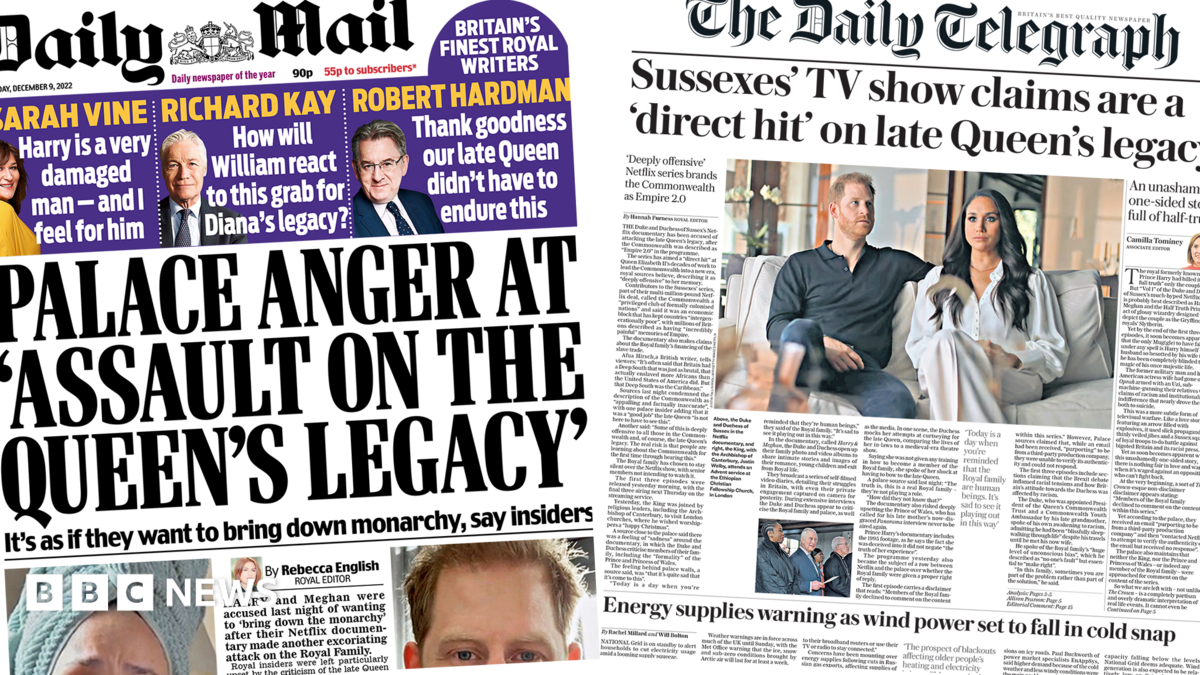 Newspaper headlines: 'Palace anger' and 'direct hit' at Queen's legacy ...