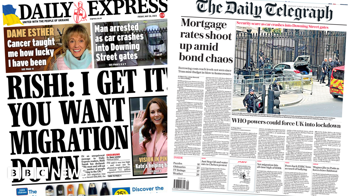 Newspaper headlines: PM 'will reduce migration' and mortgage rates rise ...