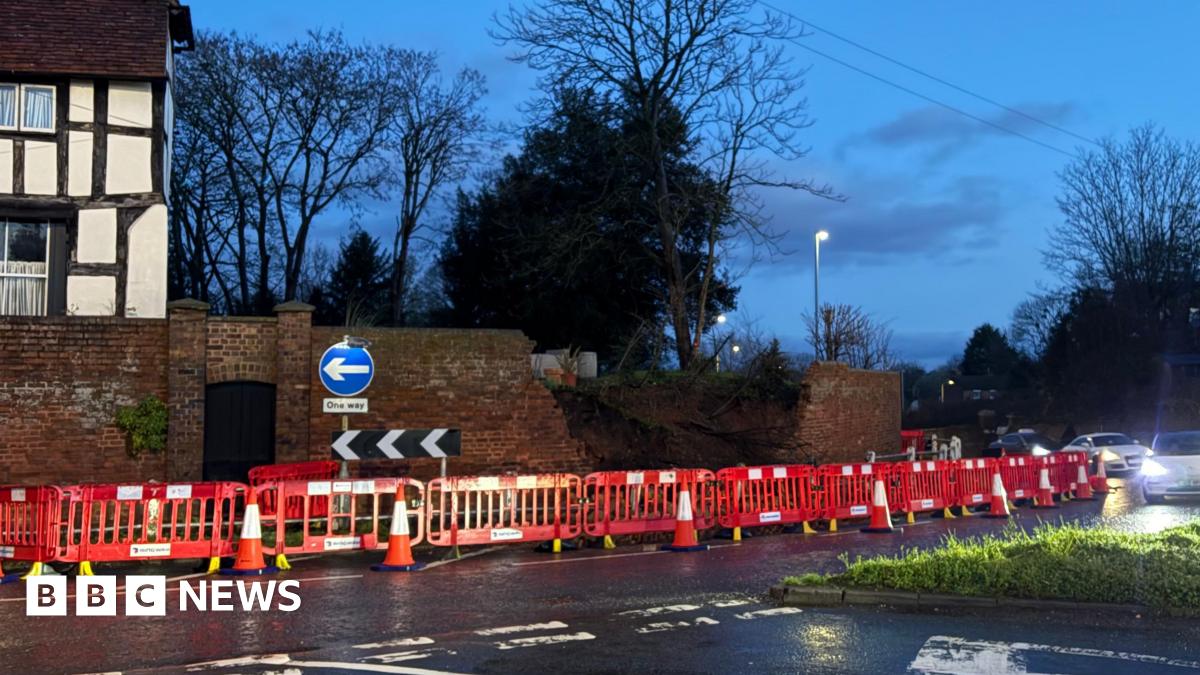 Road in Powick partially closed after wall collapse - BBC News
