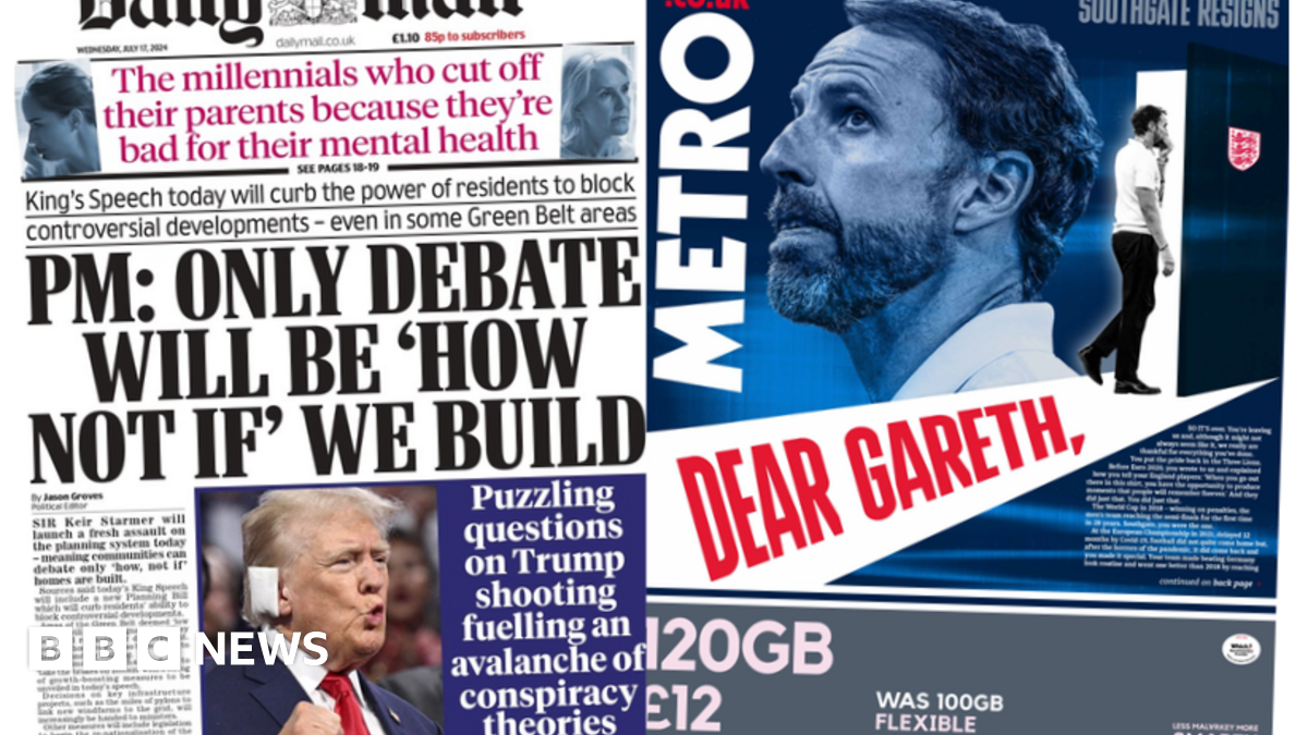 Newspaper headlines: Southgate resigns and Starmer "to take brakes off ...
