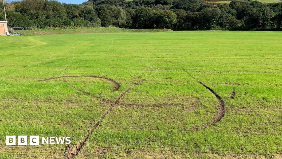 Llangynwyd football pitch damaged before £500K revamp launch - BBC News