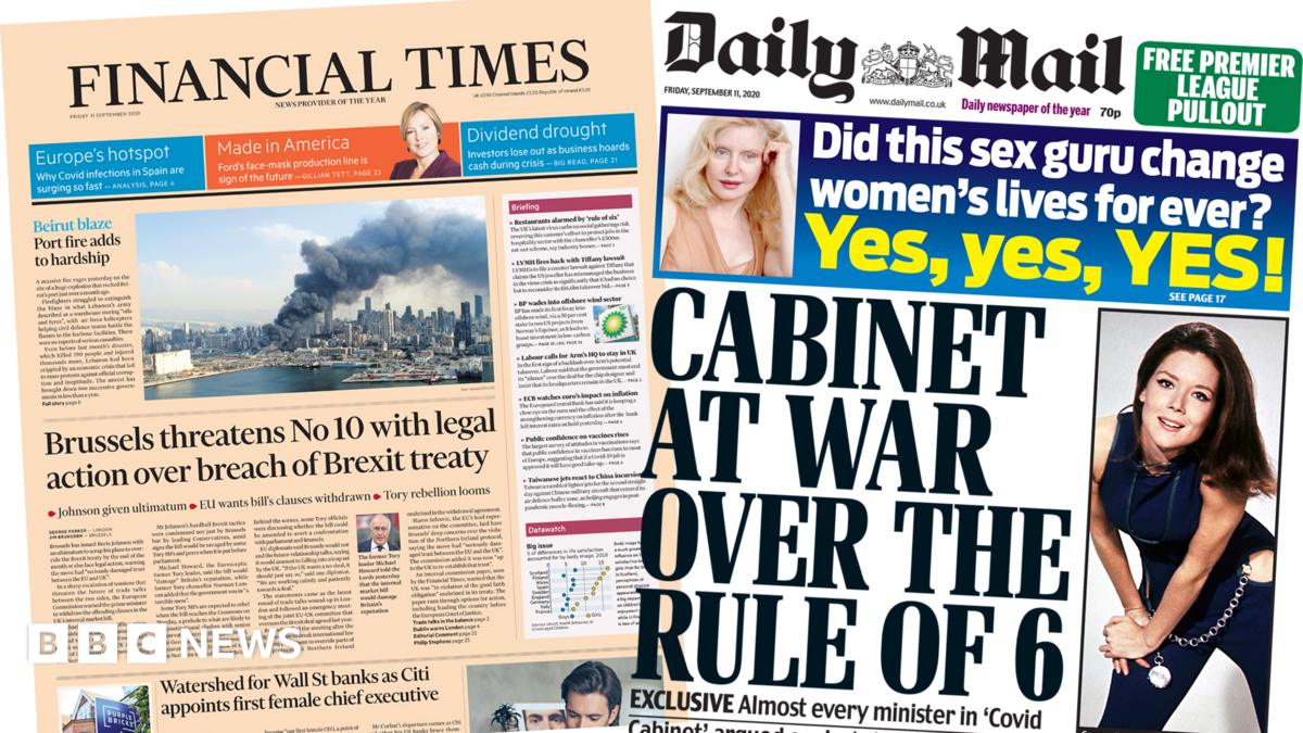 Newspaper headlines: Brexit revolt 'looms' and cabinet 'war' over virus ...