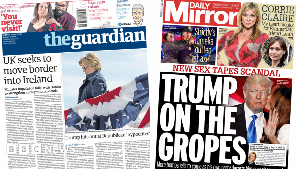 Newspaper headlines: Trump 'on the gropes' and 'killer clowns' - BBC News