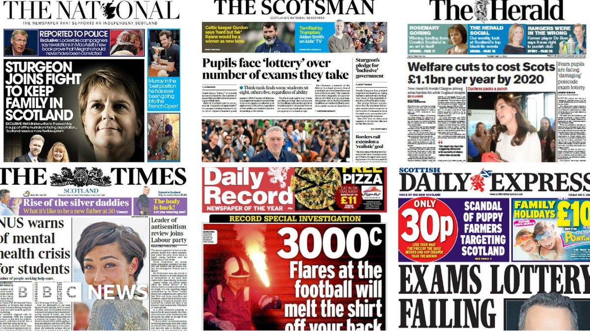 Scotland's papers: Exam 'lottery' and Begbie's back - BBC News
