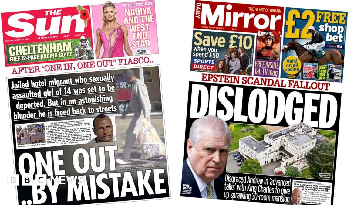 Newspaper headlines: 'One out... by mistake' and Prince Andrew ...