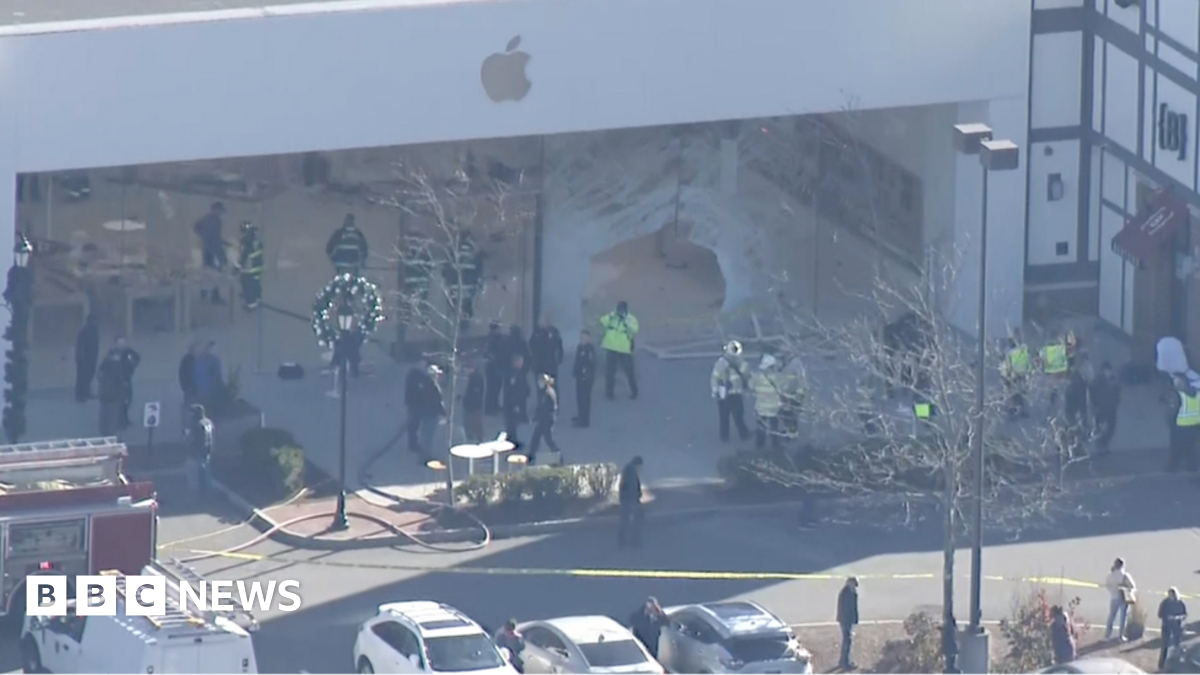 One dead after vehicle crashes into Massachusetts Apple store - BBC News