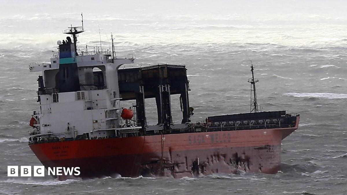 Cargo ship hits barge in Storm Angus - BBC News