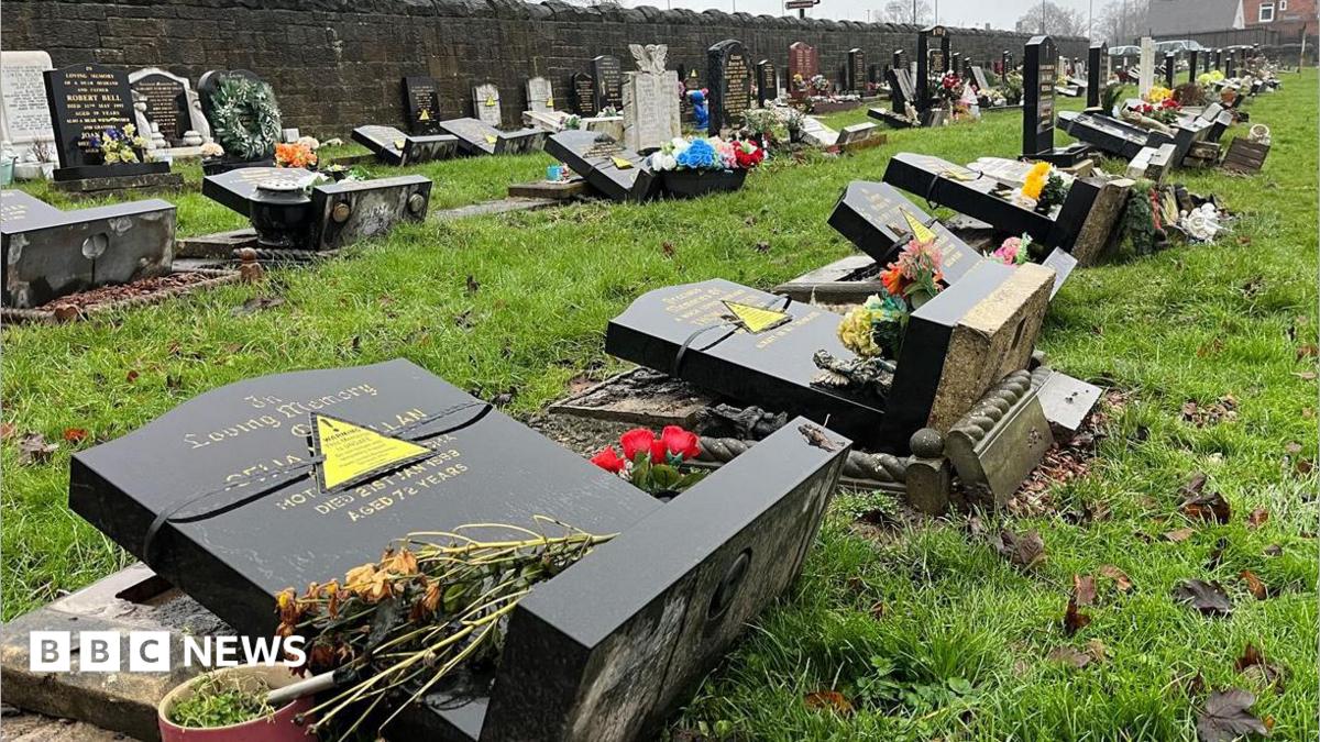 Newcastle: Families upset as hundreds of headstones laid flat - BBC News