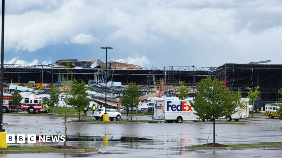 Dozens rescued as tornado collapses Michigan FedEx depot - BBC News