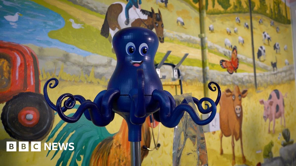 Old hospital gowns in Cornwall made into octopus IV drip hooks - BBC News