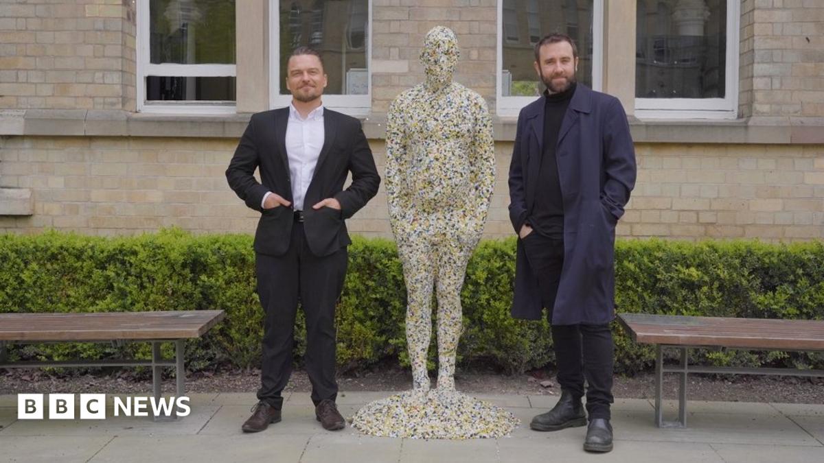 Life-sized human plastic waste sculpture on display - BBC News
