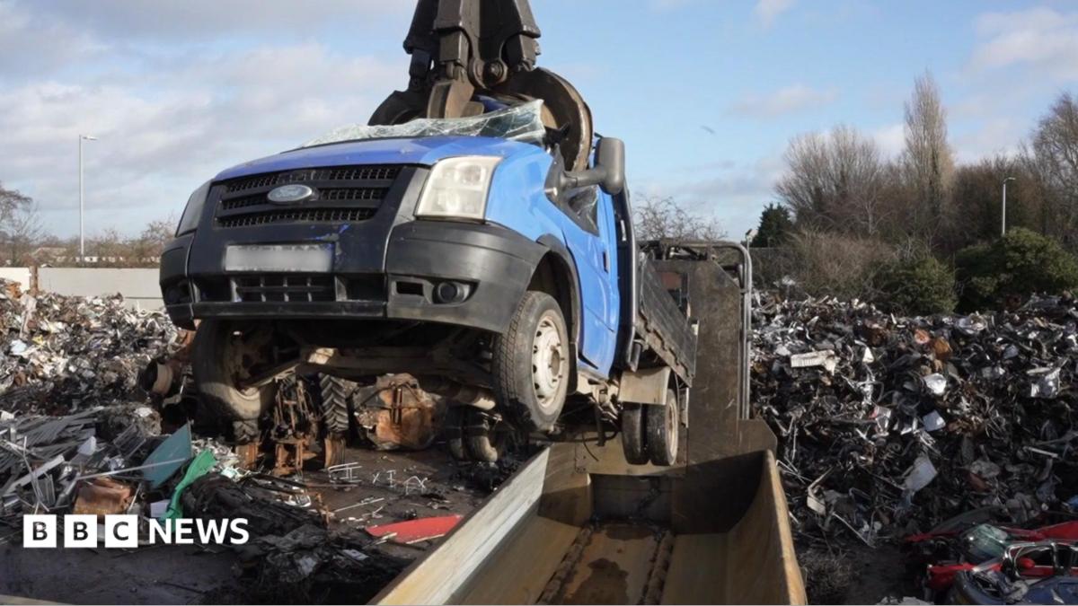 Truck crushed in Wolverhampton fly-tipping crackdown - BBC News