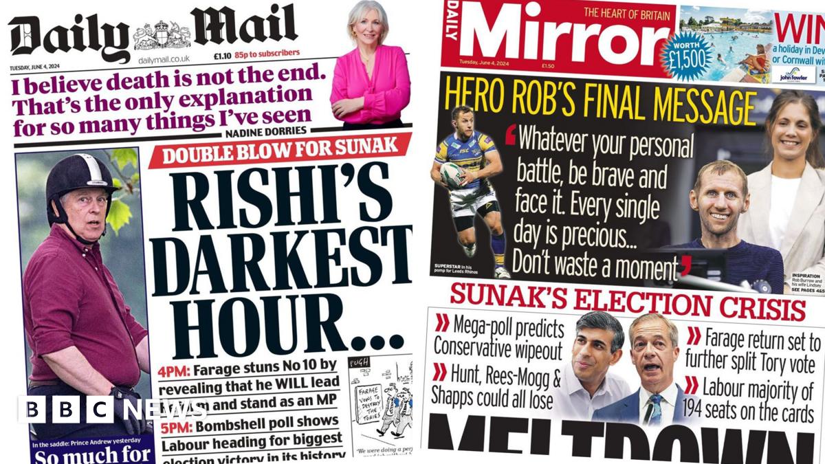 Newspaper headlines: 'Hero Rob's final message' and Farage returns ...