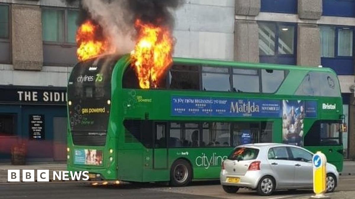 Bus catches fire outside Temple Meads railway station - BBC News