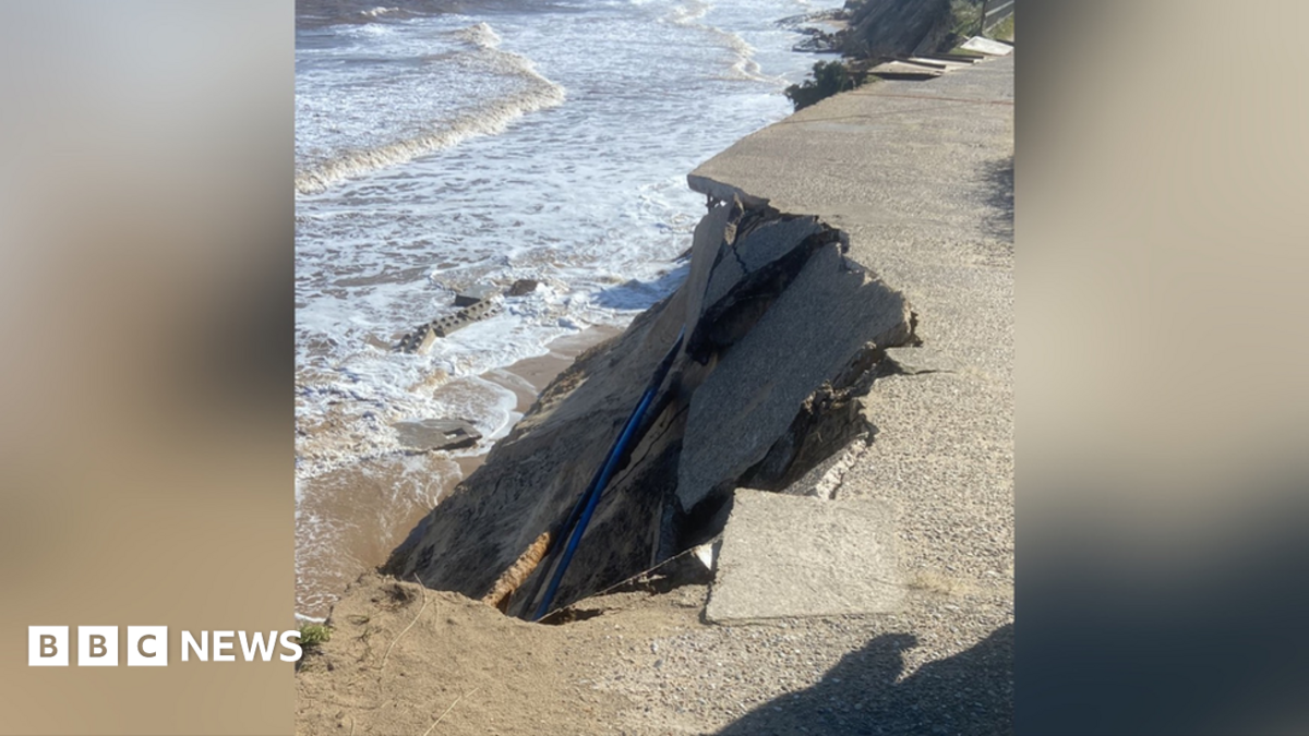 Hemsby: Clifftop road collapses due to coastal erosion - BBC News