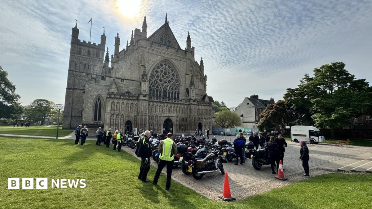 Bell-ringing bikers ring out at Devon cathedral - BBC News