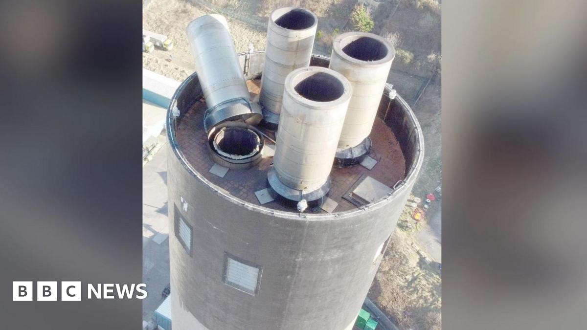 Work to assess storm-damaged Peel Power Station stack to begin - BBC News