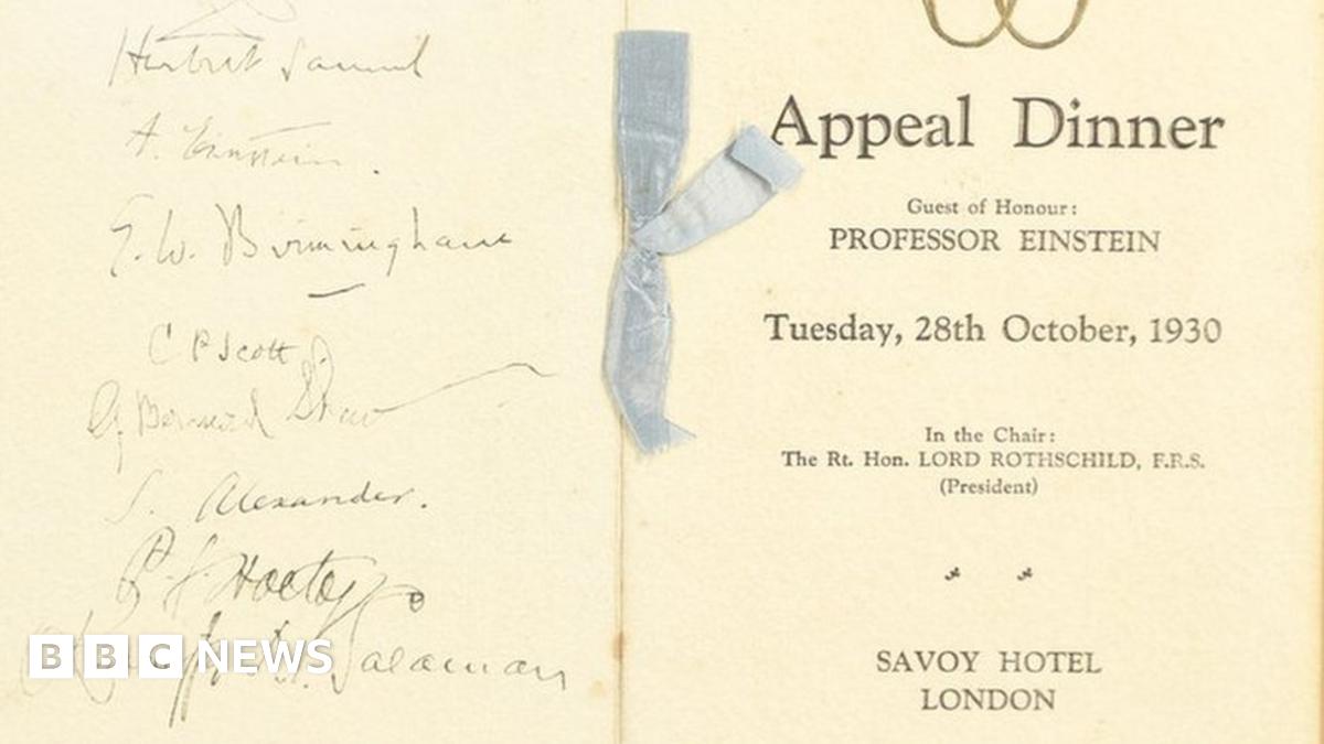 Menu signed by Albert Einstein sells for £18,000 at Somerset auction ...
