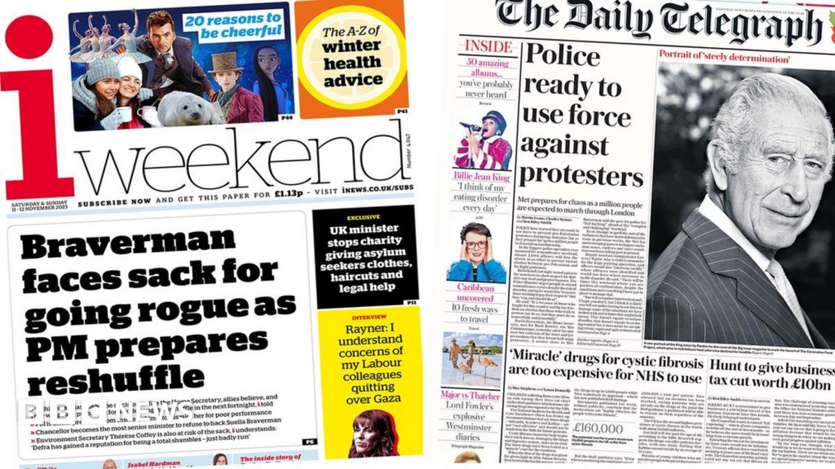 Newspaper headlines: Police ready to use force and Braverman faces sack ...