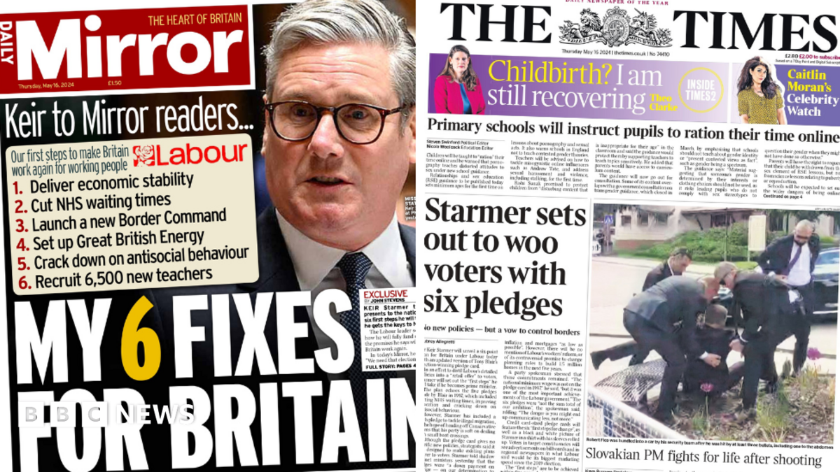 Newspaper headlines: Starmer's six pledges and Slovak PM shot - BBC News