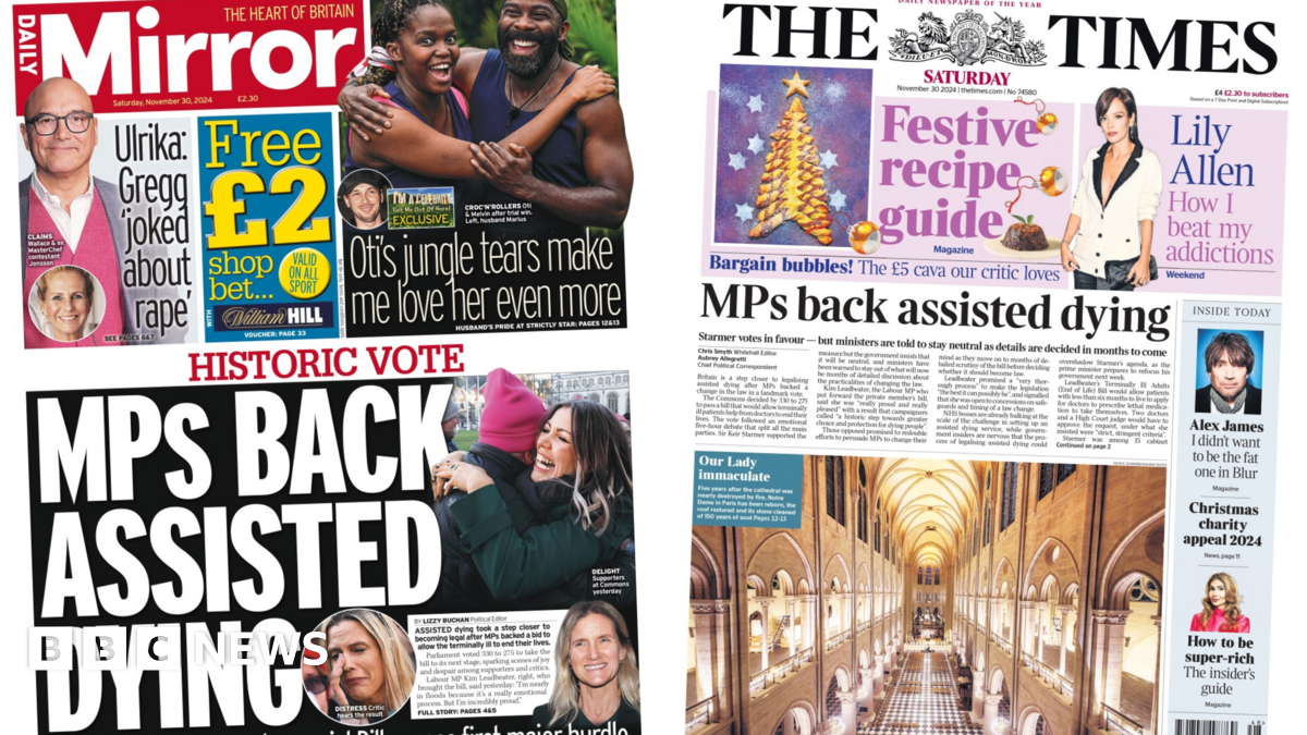 Newspaper headlines: 'MPs' historic vote on assisted dying' and 'Notre ...