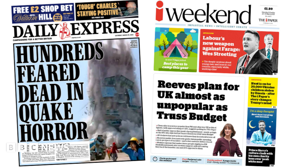 Newspaper headlines: 'Hundreds feared dead in quake' and Reeves likened ...
