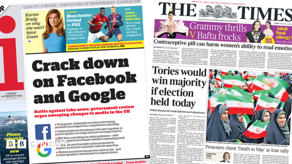 Newspaper headlines: Online 'crackdown' and election prediction - BBC News