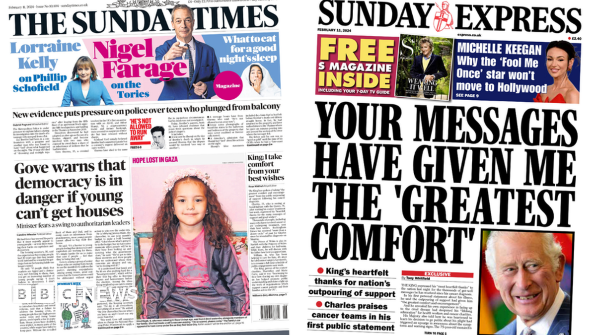 Newspaper headlines: Democracy in danger and King's heartfelt thanks ...