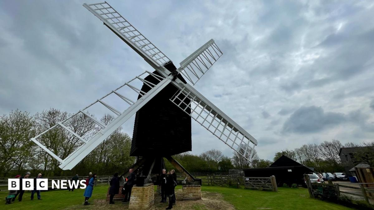 Bourn Windmill reopens after three years of repairs - BBC News