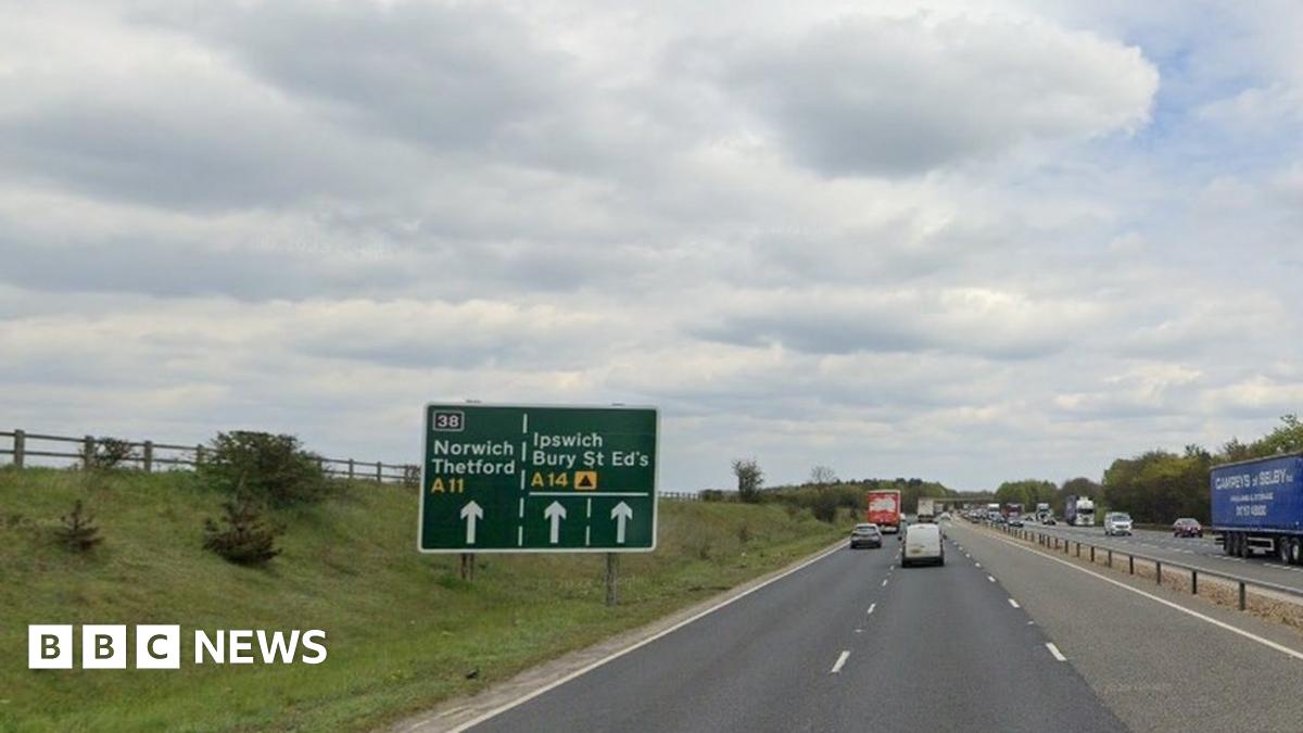 A14 lorry driver arrested after collision near Newmarket - BBC News