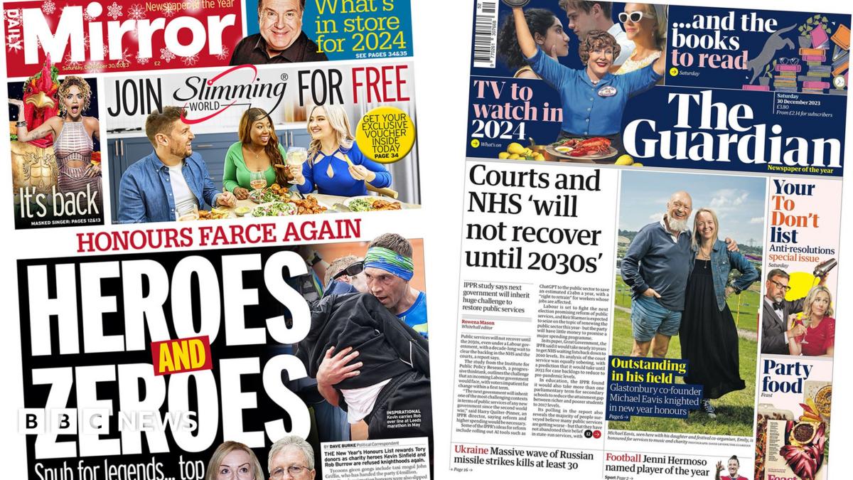 Newspaper headlines: 'Heroes and Zeroes' and public services warning ...
