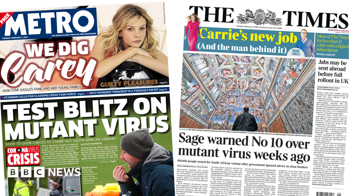 Newspaper headlines: Mutant virus 'test blitz' and scientists' warning ...