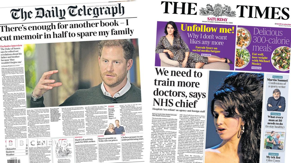 Newspaper headlines: 'Enough for second Harry book' and 'train more ...