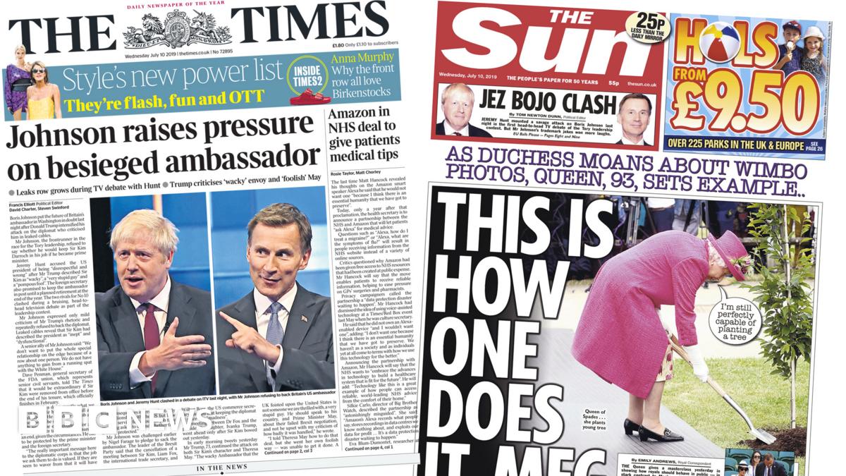 Newspaper headlines: 'Pressure on ambassador' and Queen's 'masterclass ...