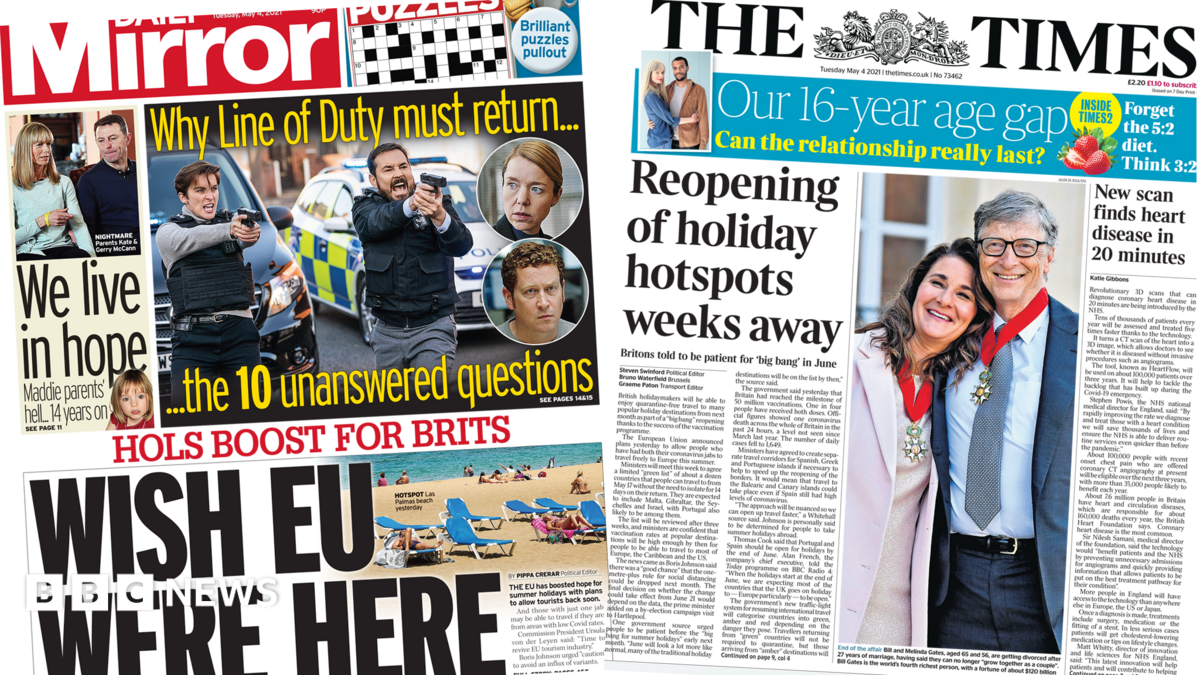 Newspaper headlines: 'Wish EU were here' and holiday spots 'to reopen ...