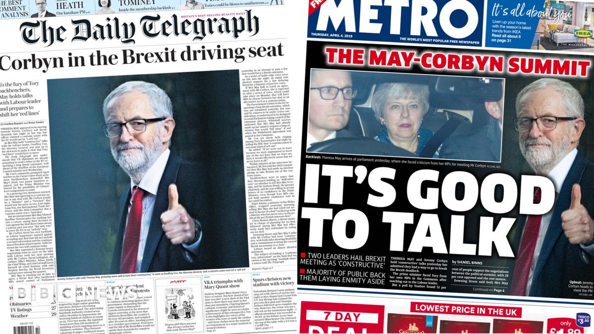 Newspaper headlines: May and Corbyn's Brexit meeting on front pages ...